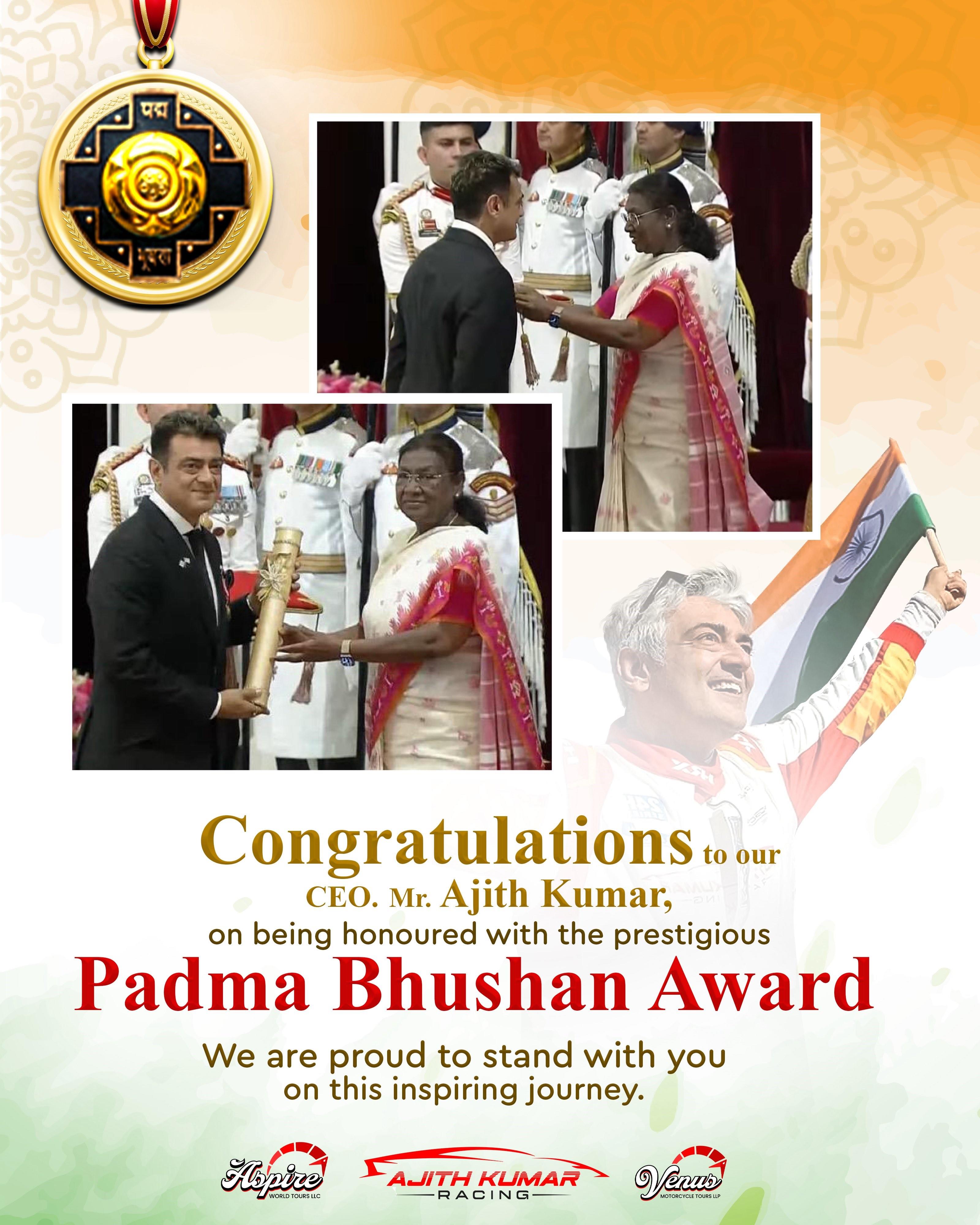 Ajith awarded the Padma Bhushan as Shalini, kids, & family look on ...